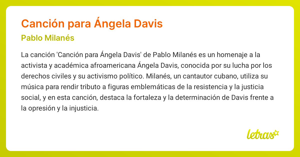 Significado de la canción CANCIÓN PARA ÁNGELA DAVIS (Pablo Milanés ...