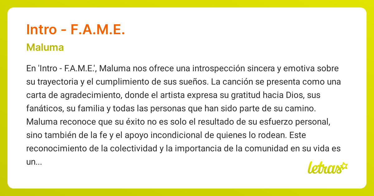 Significado de la canción INTRO - F.A.M.E. (Maluma) - LETRAS.COM