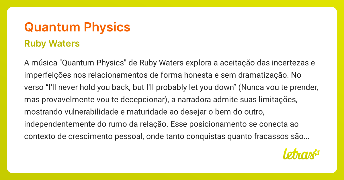 Significado da música QUANTUM PHYSICS (Ruby Waters) - LETRAS.MUS.BR