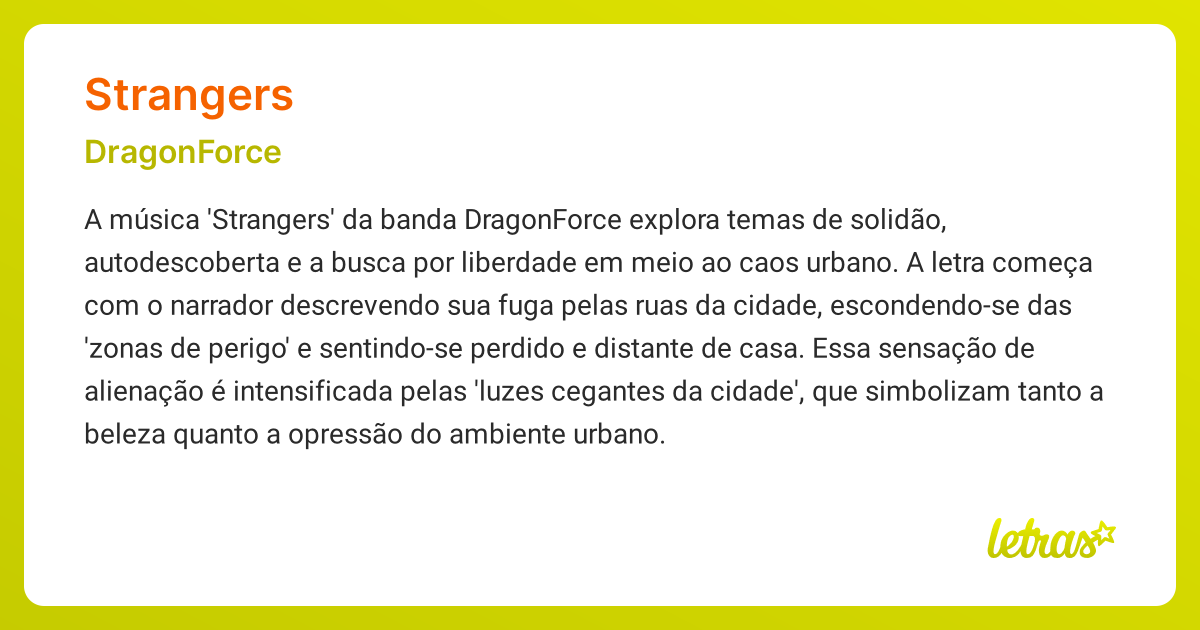 Significado da música STRANGERS (DragonForce) - LETRAS.MUS.BR