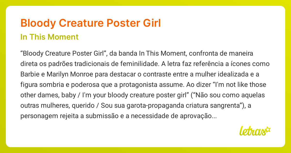 Significado da música BLOODY CREATURE POSTER GIRL (In This Moment ...