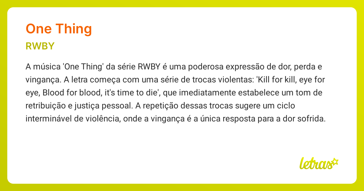 Significado da música ONE THING (RWBY) - LETRAS.MUS.BR