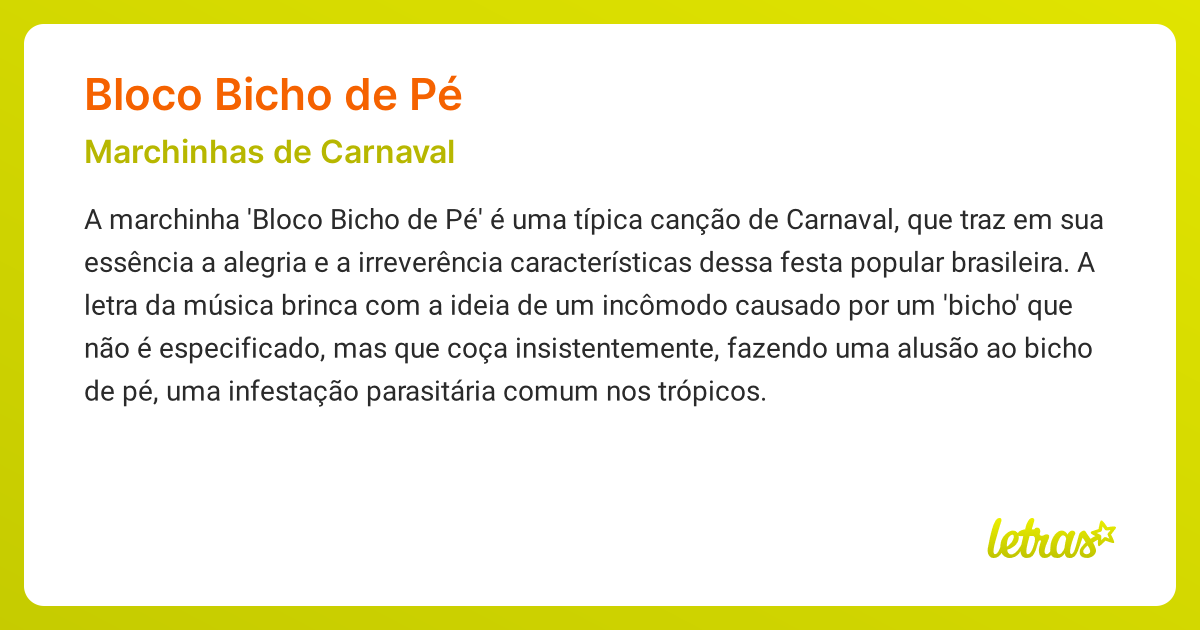 Significado da música BLOCO BICHO DE PÉ (Marchinhas de Carnaval ...