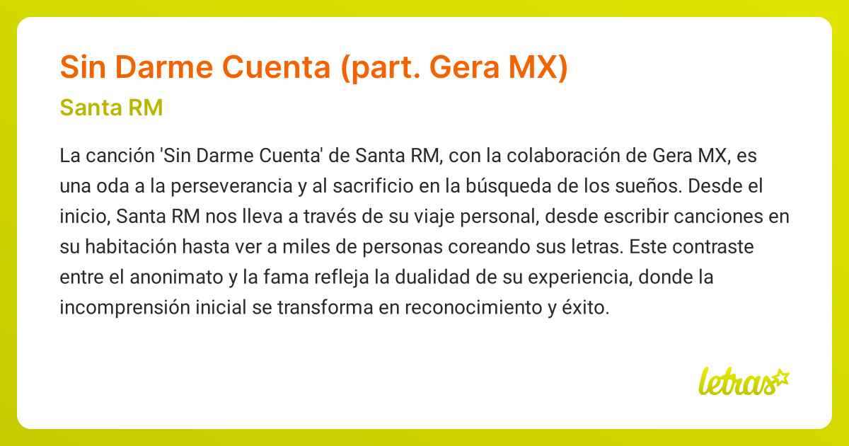 Significado de la canción Sin Darme Cuenta (part. Gera MX) (Santa RM ...