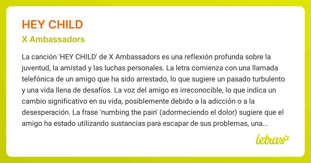 Significado de la canción HEY CHILD (X Ambassadors) - LETRAS.COM