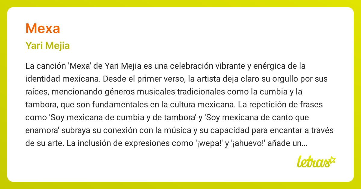 Significado de la canción MEXA (Yari Mejia) - LETRAS.COM