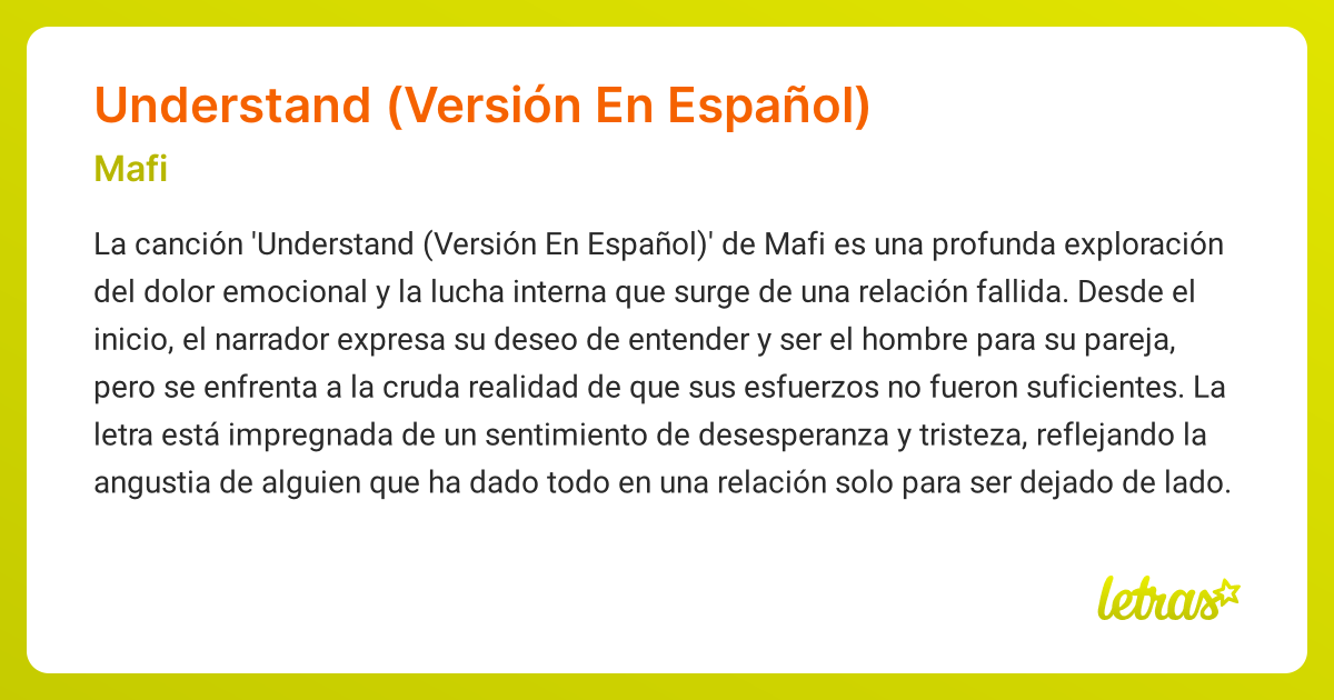 Significado de la canción Understand (Versión En Español) (Mafi ...