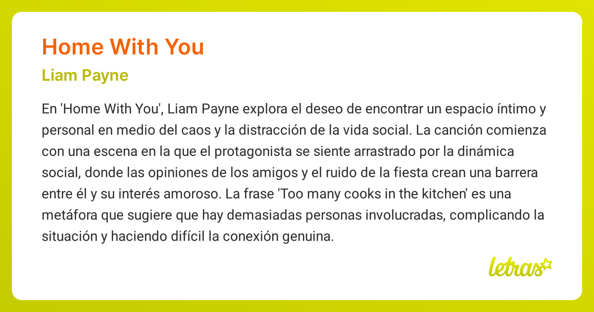 Significado de la canción HOME WITH YOU (Liam Payne) - LETRAS.COM