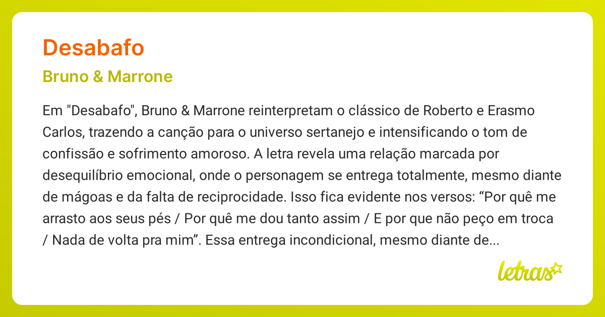 Significado da música DESABAFO (Bruno & Marrone) - LETRAS.MUS.BR