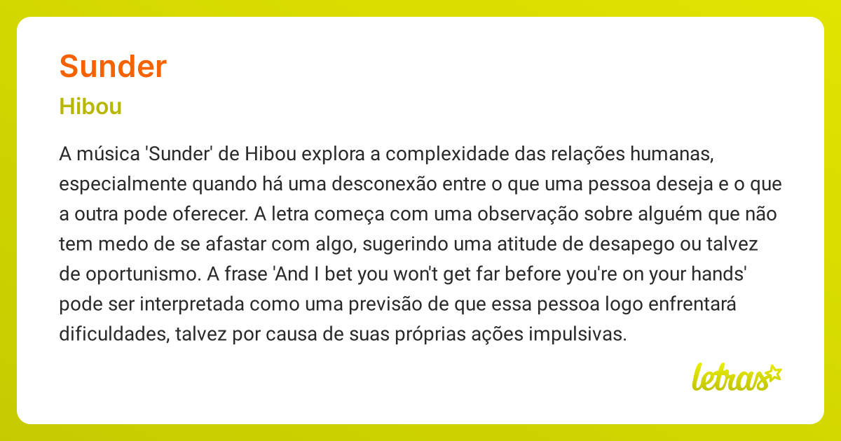 Significado da música SUNDER (Hibou) - LETRAS.MUS.BR