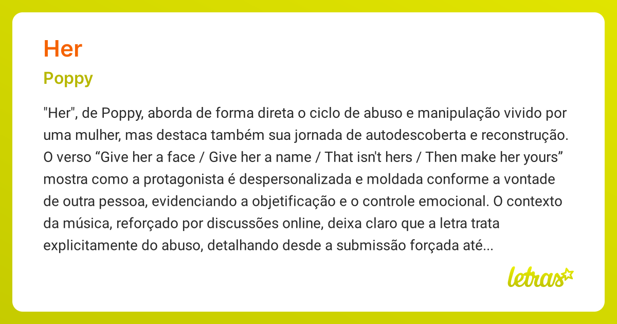 Significado da música HER (Poppy) - LETRAS.MUS.BR