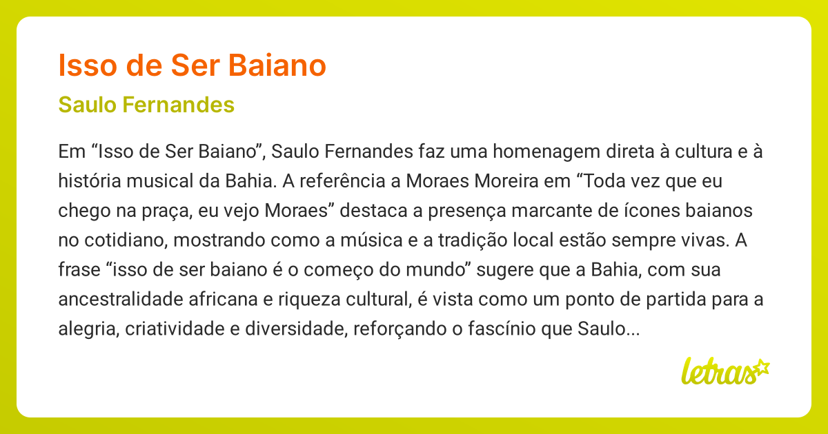 Significado da música ISSO DE SER BAIANO (Saulo Fernandes) - LETRAS.MUS.BR
