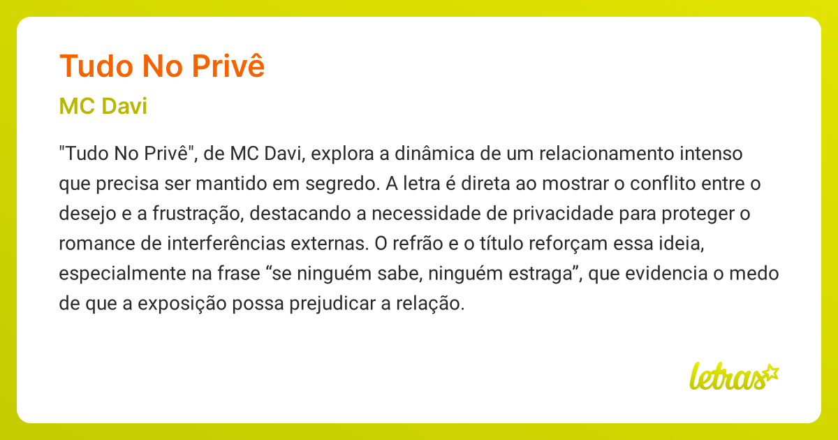 Significado da música TUDO NO PRIVÊ (MC Davi) - LETRAS.MUS.BR