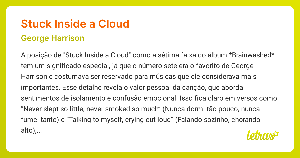 Significado da música STUCK INSIDE A CLOUD (George Harrison) - LETRAS.MUS.BR