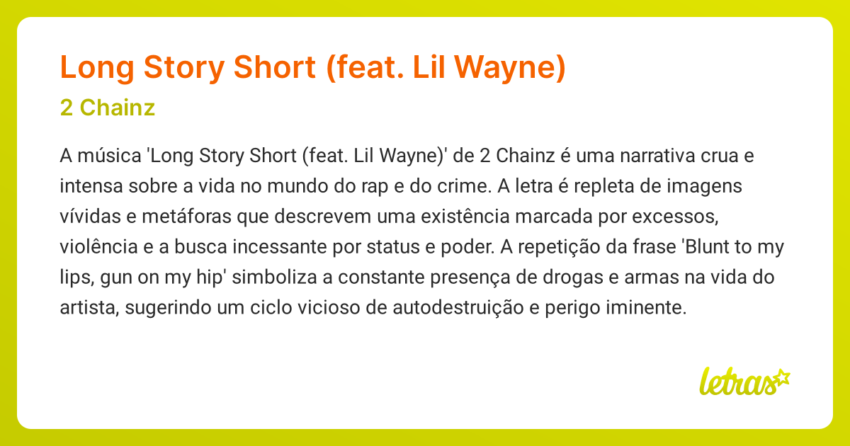 Significado Da Música Long Story Short Feat Lil Wayne 2 Chainz