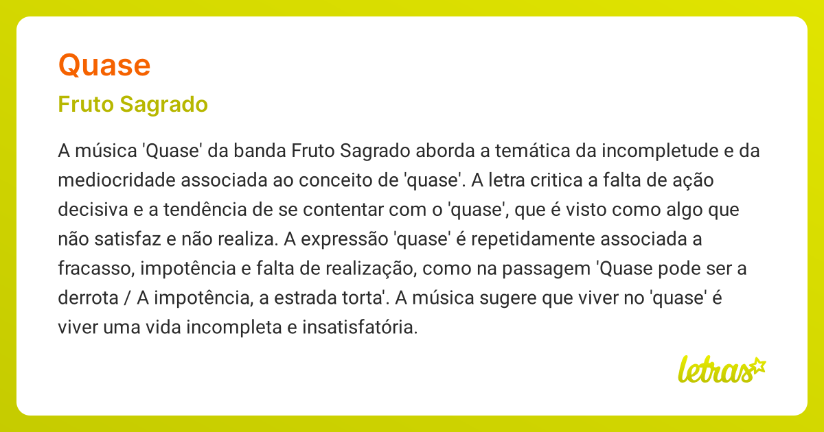 Significado da música QUASE (Fruto Sagrado) - LETRAS.MUS.BR