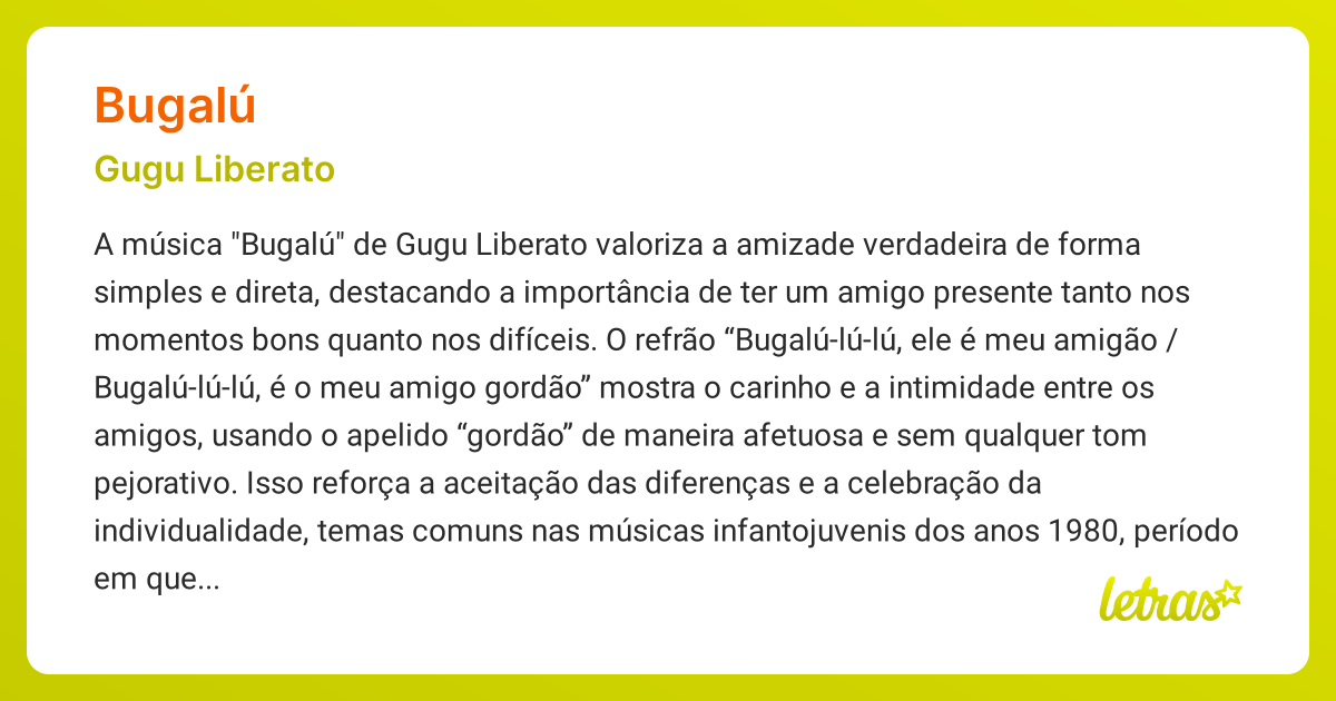 Significado da música BUGALÚ (Gugu Liberato) - LETRAS.MUS.BR