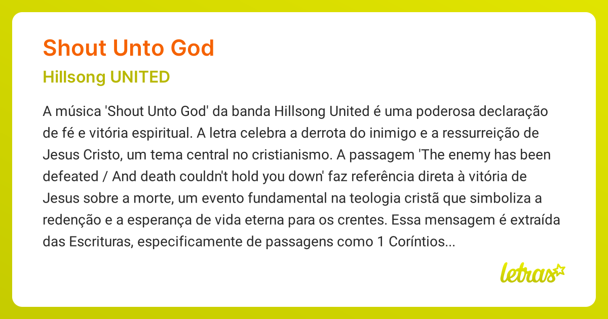Significado da música SHOUT UNTO GOD (Hillsong United) - LETRAS.MUS.BR