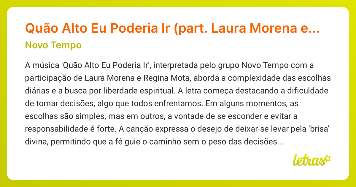 Significado da música Quão Alto Eu Poderia Ir (part. Laura Morena e ...