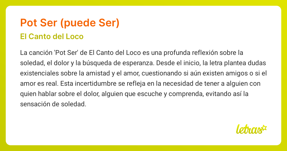 Significado de la canción POT SER (PUEDE SER) (El Canto del Loco ...