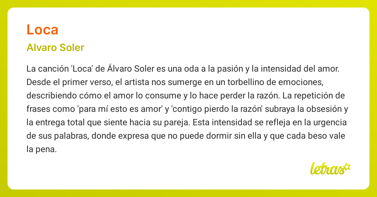 Significado de la canción LOCA (Alvaro Soler) - LETRAS.COM
