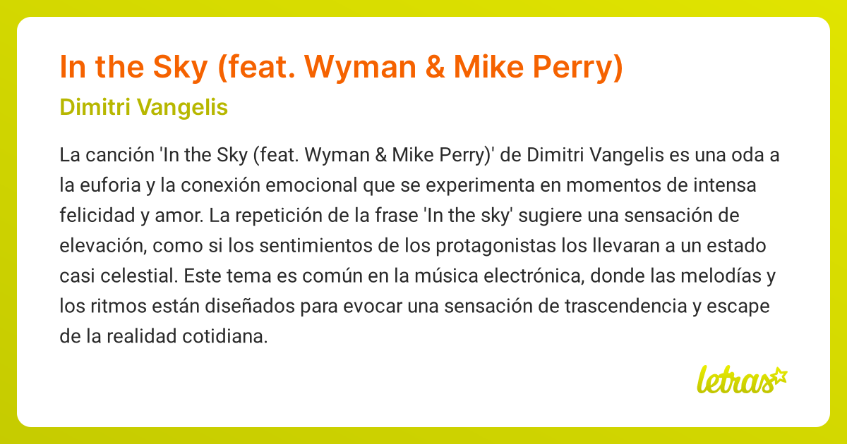 Significado de la canción In the Sky (feat. Wyman & Mike Perry ...