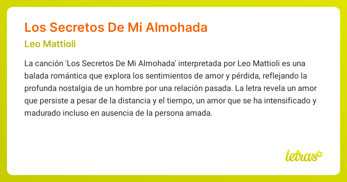Significado de la canción LOS SECRETOS DE MI ALMOHADA (Leo Mattioli ...