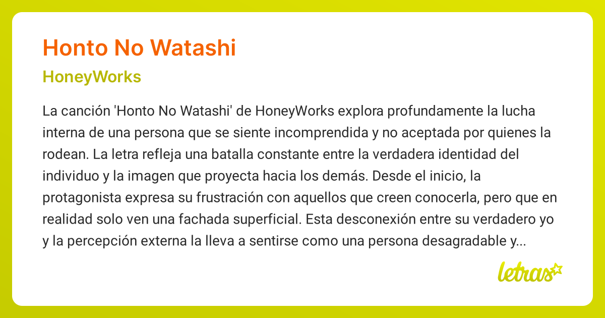 Significado de la canción HONTO NO WATASHI (HoneyWorks) - LETRAS.COM