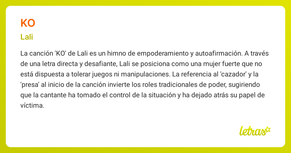 Significado de la canción KO (Lali) - LETRAS.COM