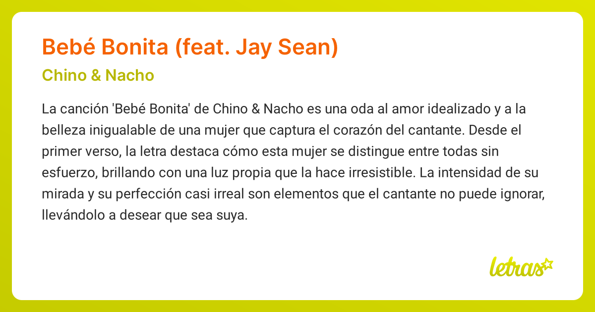 Significado de la canción BEBÉ BONITA (FEAT. JAY SEAN) (Chino & Nacho ...