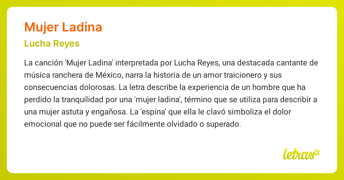 Significado de la canción MUJER LADINA (Lucha Reyes) - LETRAS.COM