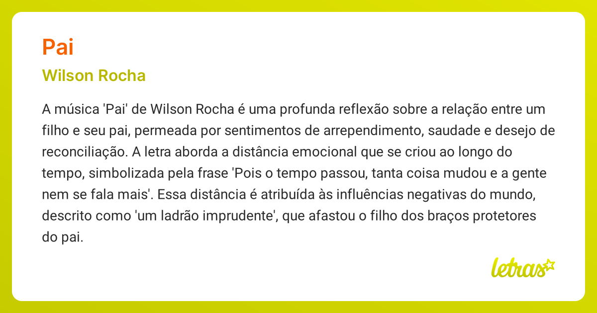 Significado da música PAI (Wilson Rocha) - LETRAS.MUS.BR