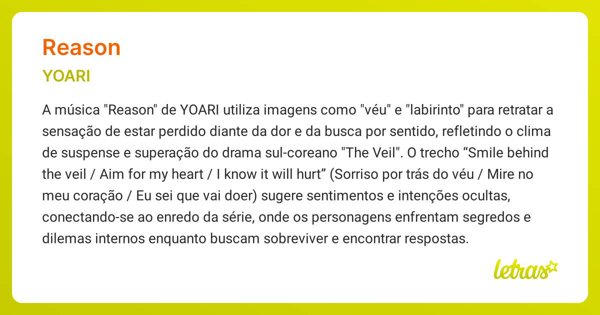 Significado da música REASON (YOARI) - LETRAS.MUS.BR