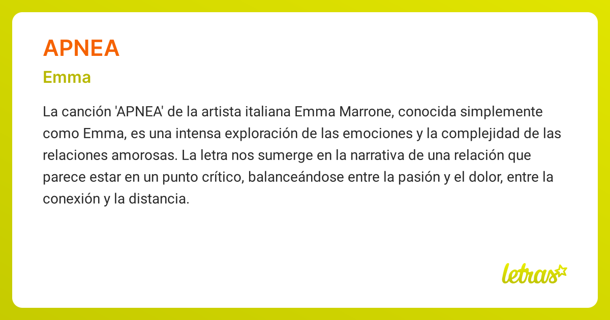 Significado de la canción APNEA (Emma) - LETRAS.COM