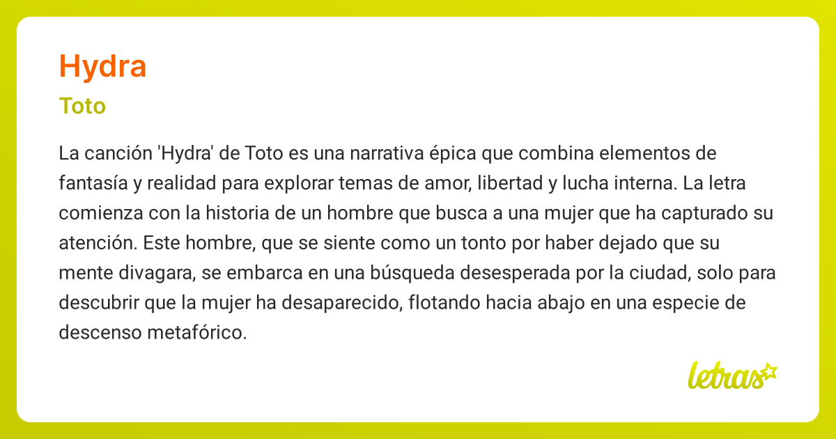 Significado de la canción HYDRA (Toto) - LETRAS.COM