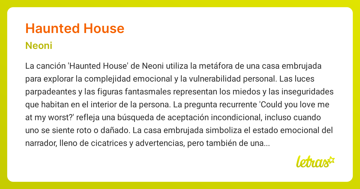 Significado de la canción HAUNTED HOUSE (Neoni) - LETRAS.COM