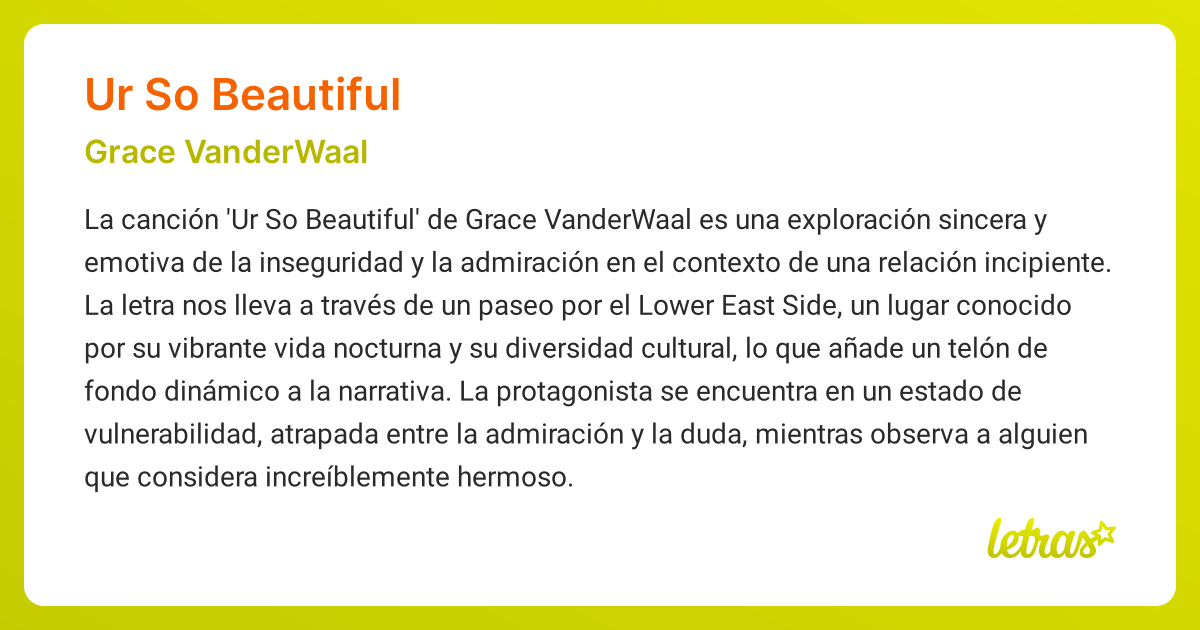 Significado de la canción UR SO BEAUTIFUL (Grace VanderWaal) - LETRAS.COM