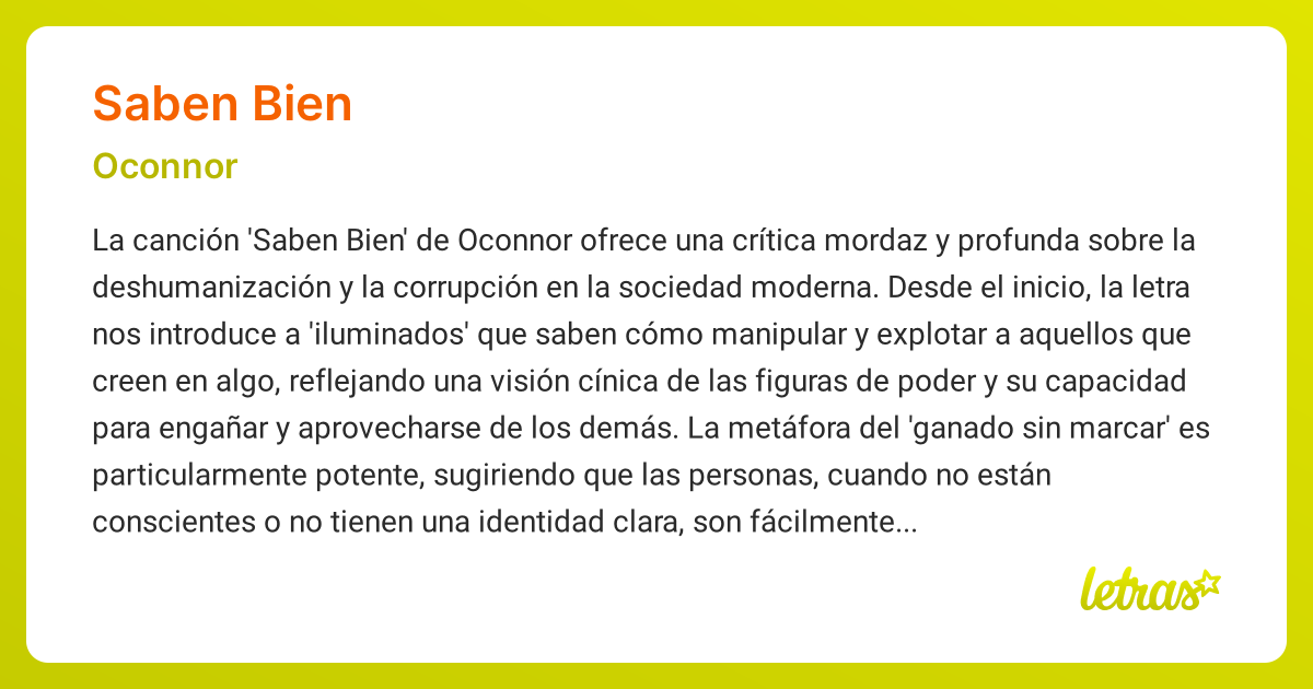 Significado de la canción SABEN BIEN (Oconnor) - LETRAS.COM
