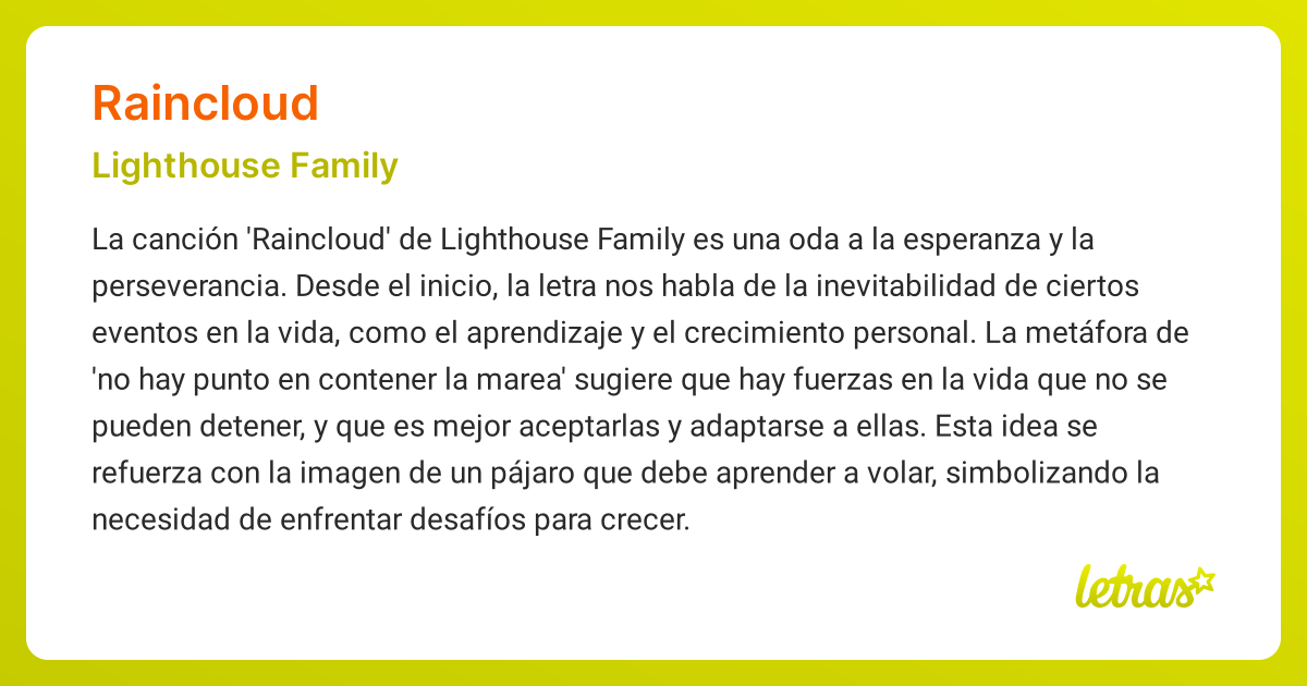 Significado de la canción RAINCLOUD (Lighthouse Family) - LETRAS.COM