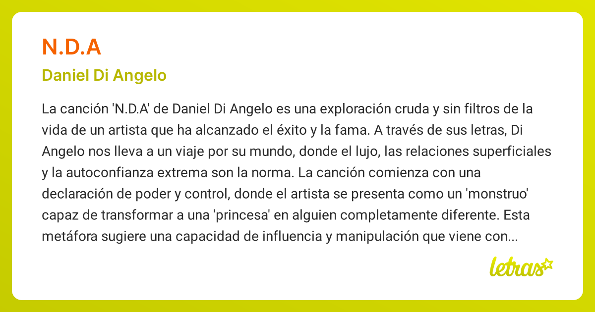 Significado de la canción N.D.A (Daniel Di Angelo) - LETRAS.COM