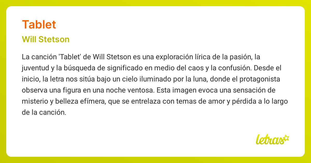 Significado de la canción TABLET (Will Stetson) - LETRAS.COM