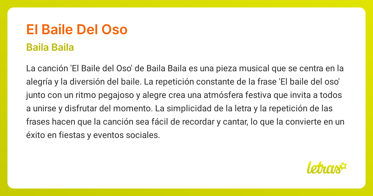 Significado de la canción EL BAILE DEL OSO (Baila Baila) - LETRAS.COM