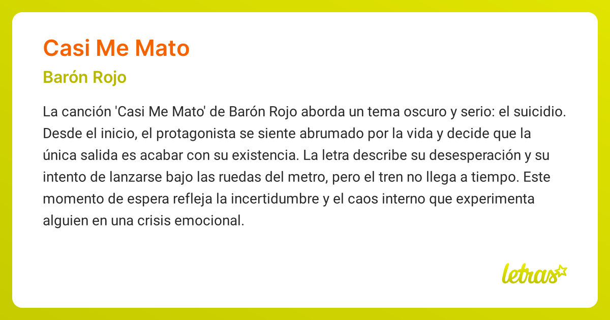 Significado de la canción CASI ME MATO (Barón Rojo) - LETRAS.COM