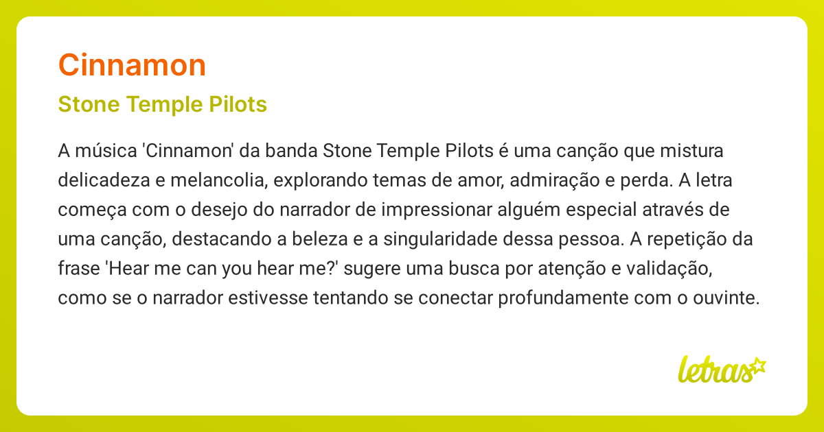Significado da música CINNAMON (Stone Temple Pilots) - LETRAS.MUS.BR