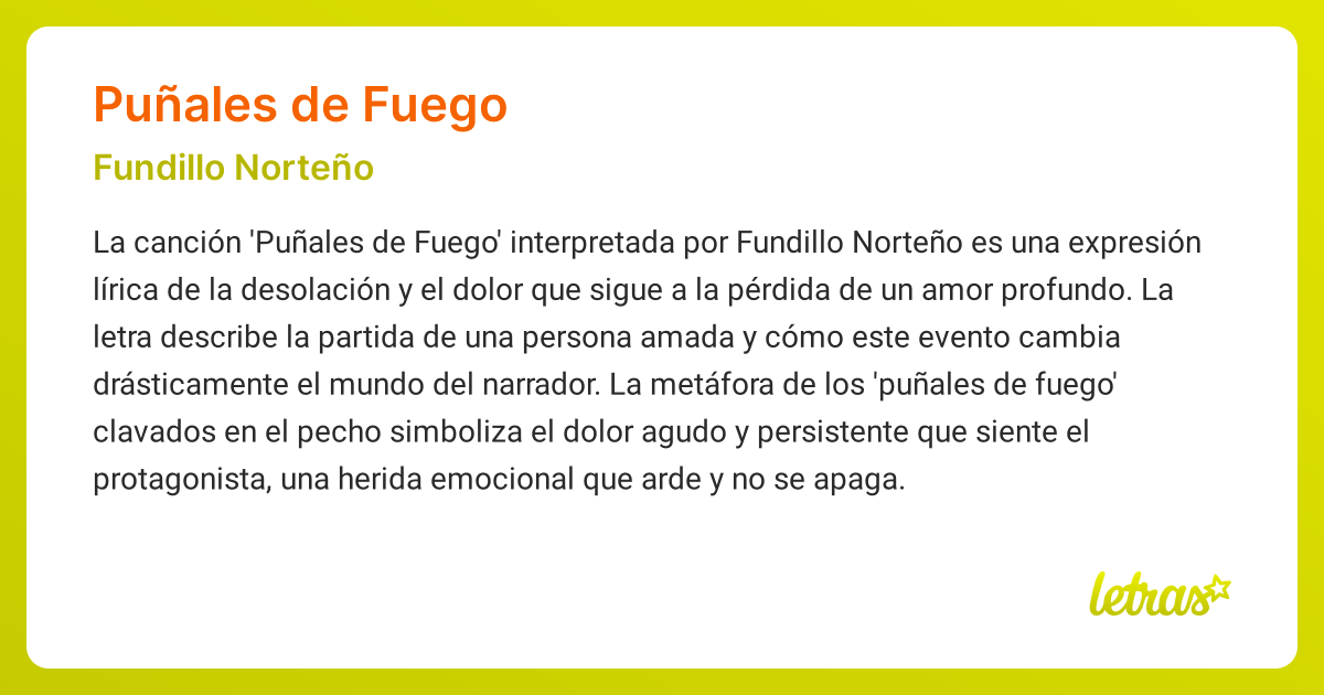 Significado de la canción PUÑALES DE FUEGO (Fundillo Norteño) - LETRAS.COM