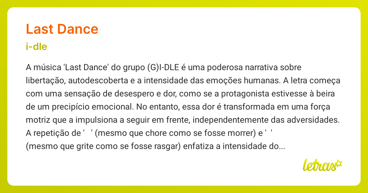 Significado da música LAST DANCE (i-dle) - LETRAS.MUS.BR