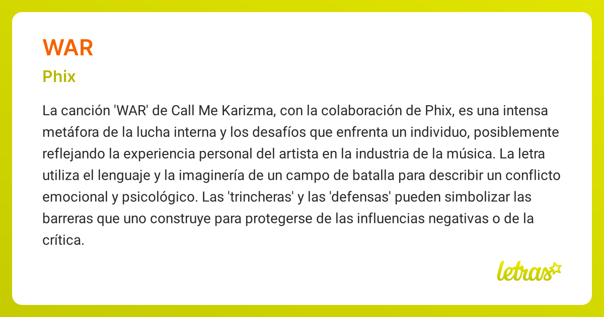 Significado de la canción WAR (Phix) - LETRAS.COM