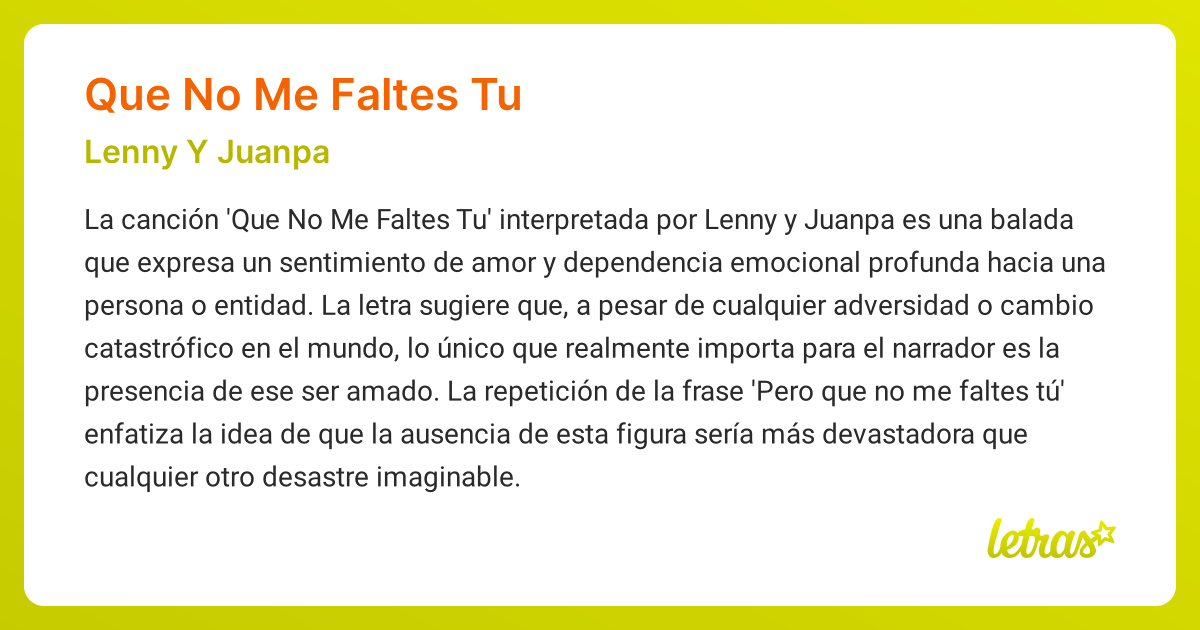 Significado de la canción QUE NO ME FALTES TU (Lenny Y Juanpa) - LETRAS.COM