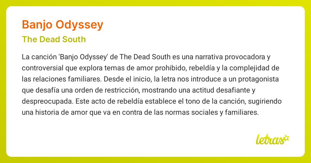 Significado de la canción BANJO ODYSSEY (The Dead South) - LETRAS.COM