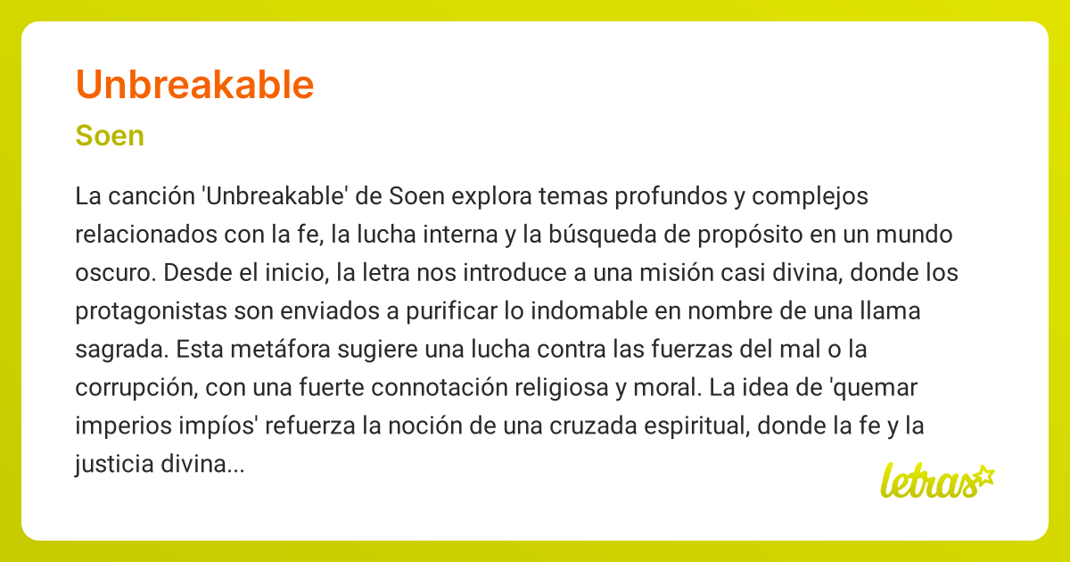 Significado de la canción UNBREAKABLE (Soen) - LETRAS.COM